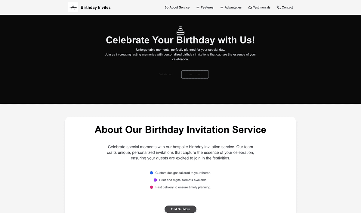 Birthday Invitation Website Template