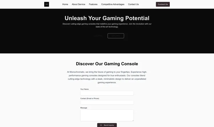 Gaming Console Company (Monochromatic) Website Template